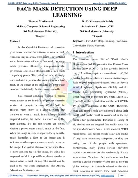 Pdf Face Mask Detection Using Deep Learning