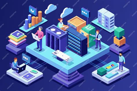 A Vibrant Isometric Illustration Showing Team Members Engaged In Data Management And Analytics