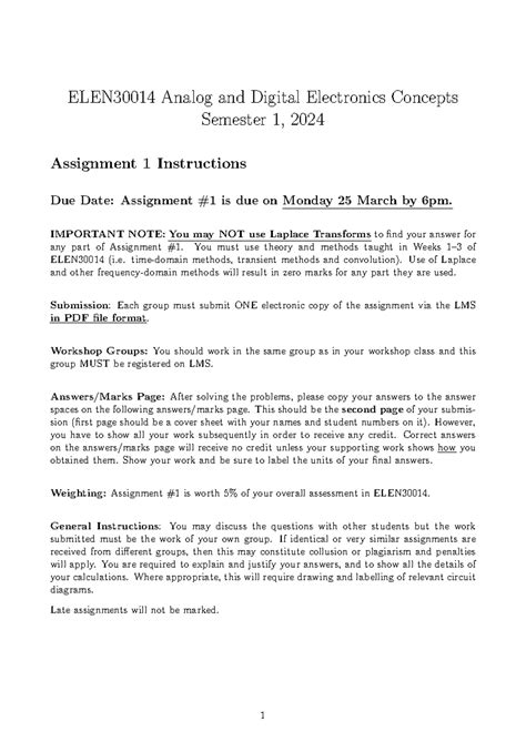 Adec Assignment 1 Na Elen30014 Analog And Digital Electronics