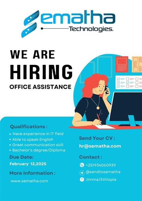 Office Assistant Needed Sematha Technologies Plc