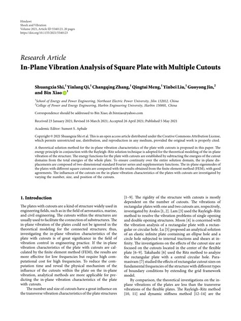 Pdf In Plane Vibration Analysis Of Square Plate With Multiple Cutouts