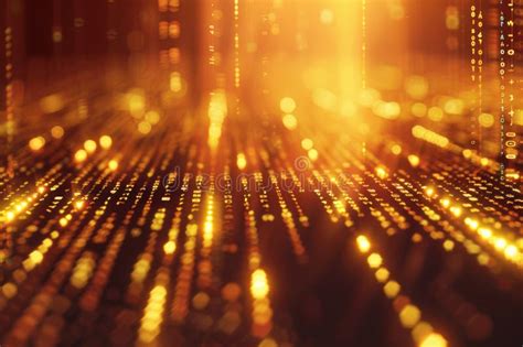 golden binary code data grid with digital information displays stock