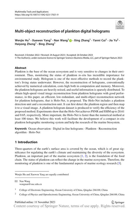 Multi Object Reconstruction Of Plankton Digital Holograms Request Pdf