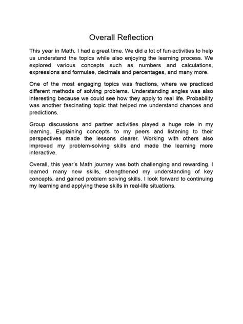 Overall Reflection Math Pdf