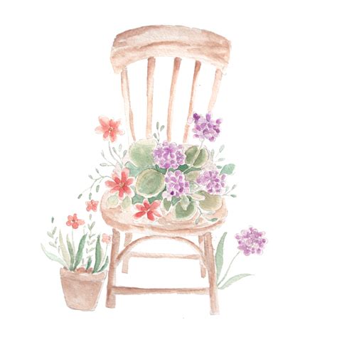 빈티지 꽃 수채화 의자 꽃 장식 결혼식 장식 Png 일러스트 및 Psd 이미지 무료 다운로드 Pngtree
