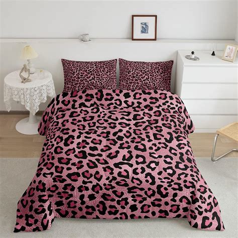 Homewish Pink Leopard Print Comforter Set Twin Size Cheetah