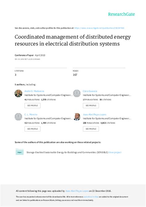 Pdf Coordinated Management Of Distributed Energy Resources In