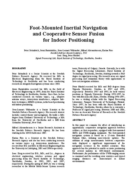 Pdf Foot Mounted Inertial Navigation And Cooperative Sensor Fusion For Indoor Positioning
