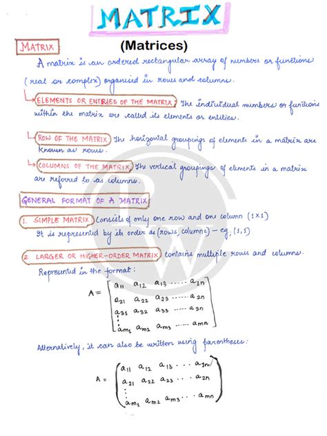 Matrices Handwritten Notes Parishram 2026 Pdf