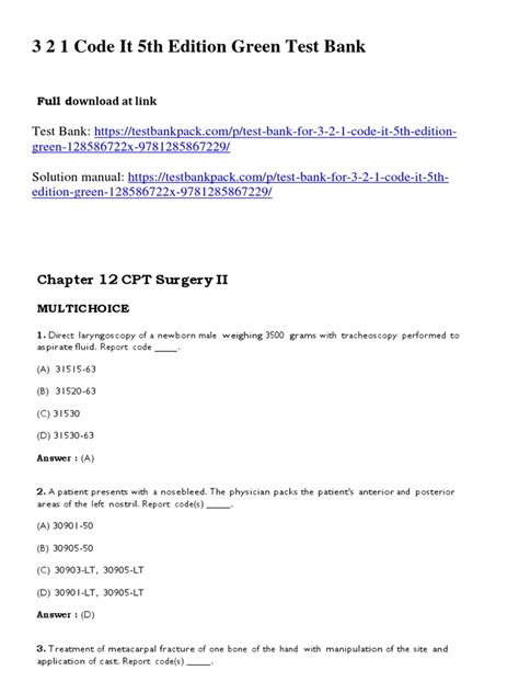 3 2 1 code it 5th edition green test bank 1 pdf surgery clinical