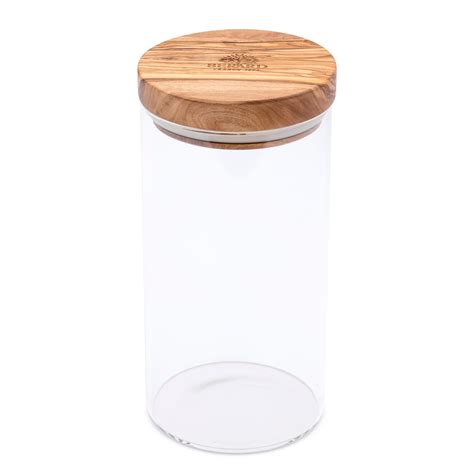 Berard Glass Storage Jar With Olive Wood Lid 30 Ounce Color Brown