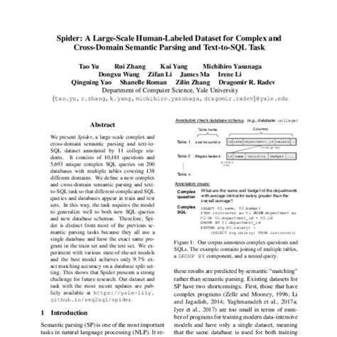 Spider A Large Scale Human Labeled Dataset For Complex And Cross