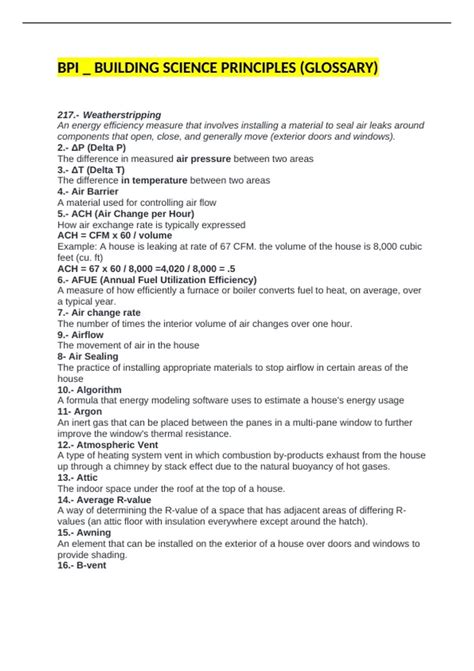 Bpi Building Science Principles Glossary Bpi Stuvia Us