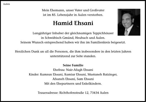 Traueranzeigen Von Hamid Ehsani Ostalbtrauer