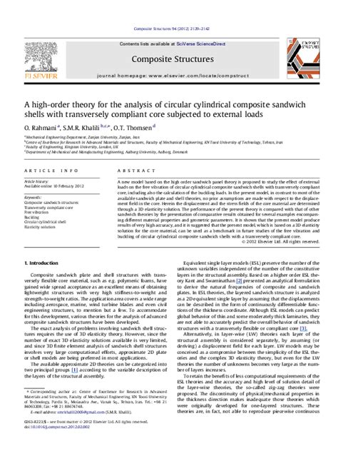 Pdf A High Order Theory For The Analysis Of Circular Cylindrical Composite Sandwich Shells