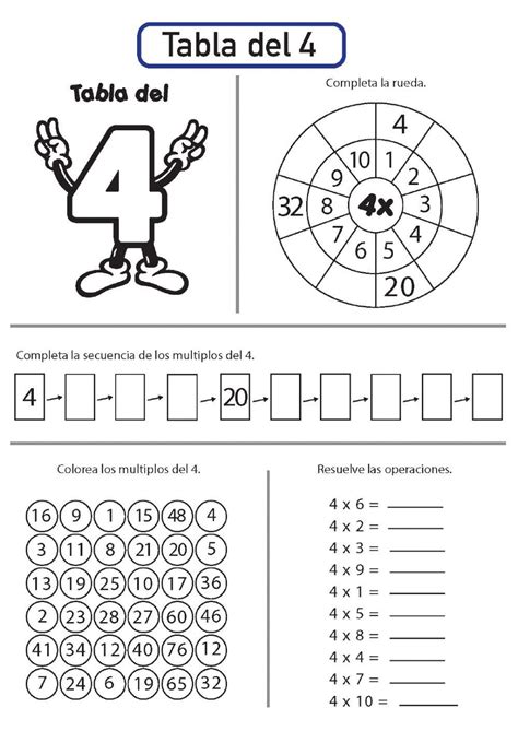 🥇 Tabla De Multiplicar Del 4 Fichas Ejercicios Gratis Tablas De