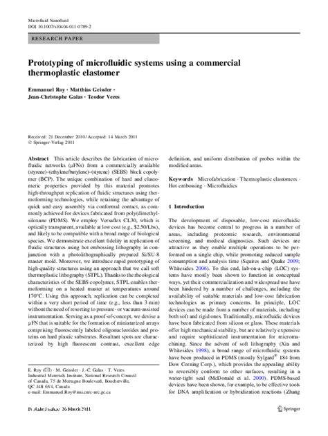 Pdf Prototyping Of Microfluidic Systems Using A Commercial Thermoplastic Elastomer
