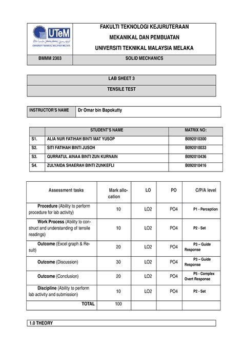 Tensile Test Laboratory FAKULTI TEKNOLOGI KEJURUTERAAN MEKANIKAL DAN PEMBUATAN UNIVERSITI