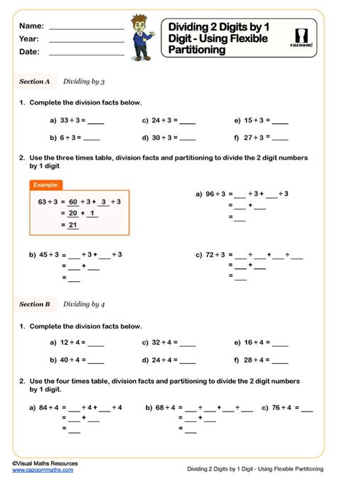 dividing 2 digits by 1 digit using flexible partitioning worksheet