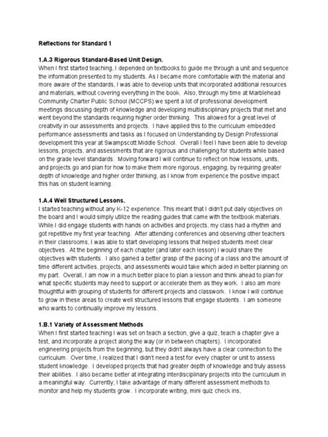 Reflections For Standard 1 1 A 3 Rigorous Standard Based Unit Design
