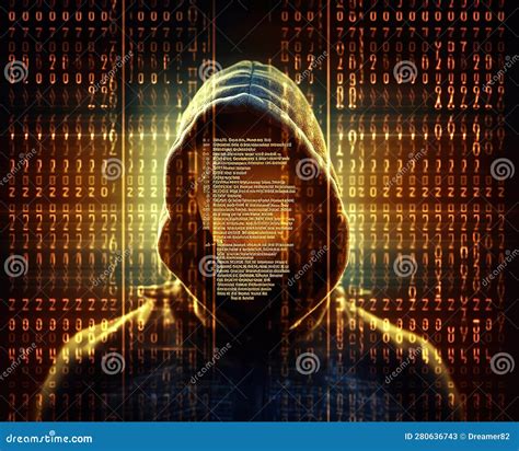 Masked Hacker In The Hood Abstract Digital Artwork Ai Generative Stock Illustration