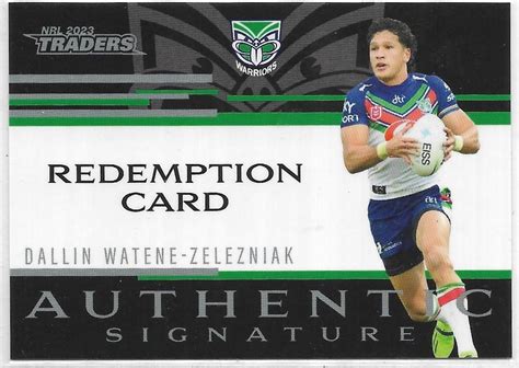 2023 Nrl Traders Titanium Authentic Signature Black Asb15 Dallin Watene Zelezniak Warriors 05
