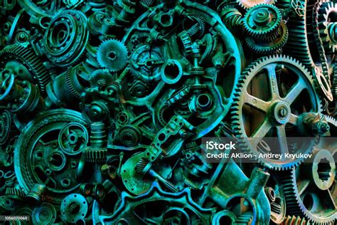 Steampunk 질감 기계 부품 장치 바퀴 Backgroung 스팀 펑크 기어 기어 자동차 부품 오래 된 녹슨 철 체인 스프링 바퀴 힙 가까이 강철에 대한 스톡 사진 및