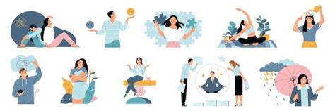 조화 마음 챙김과 긍정적인 사고 기호 격리 벡터 일러스트와 함께 설정하는 정신 건강 플랫 아이콘 무료 벡터 Flat