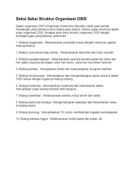 Seksi Seksi Struktur Organisasi Osis Pdf