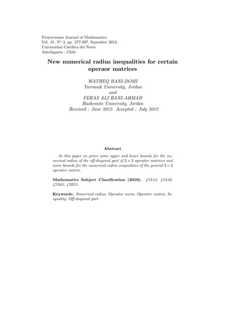 Pdf New Numerical Radius Inequalities For Certain Operaor Matrices