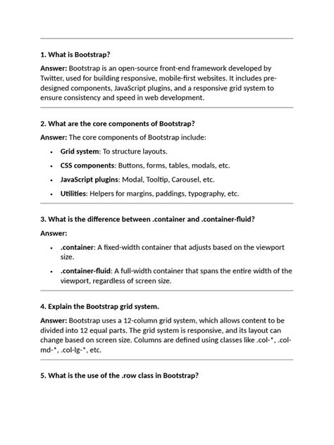 Bootstrap Interview Question Pdf Bootstrap Front End Framework