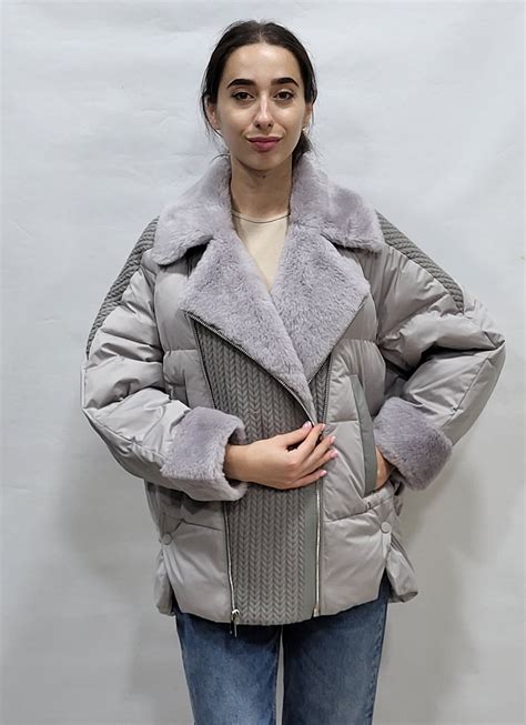 Куртка брендова з овчиною натуральною 100 комбінована довжина 75 см 48 колір сірий от продавца