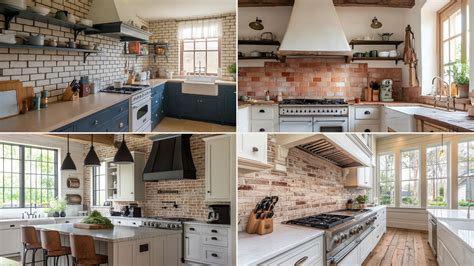 Top 17 Rustic Farmhouse Kitchen Brick Backsplash Ideas Enthralling