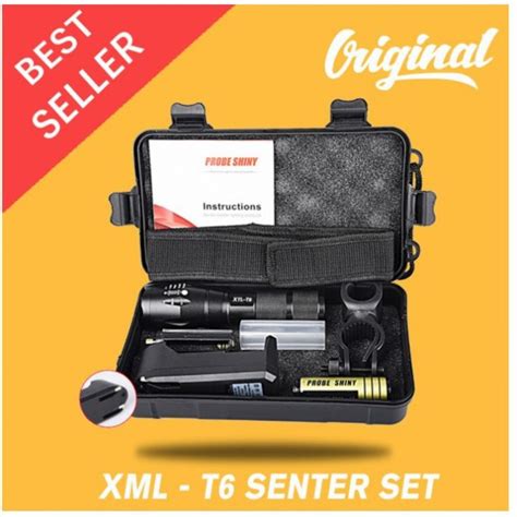 jual paket senter t6 led e17 led tactical xml t6 8000 lumens shopee