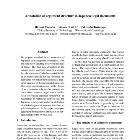 Annotation Of Argument Structure In Japanese Legal Documents Acl
