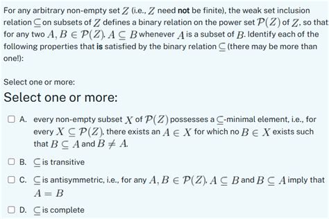 Solved For Any Arbitrary Non Empty Set Z I E Z Need Not Chegg