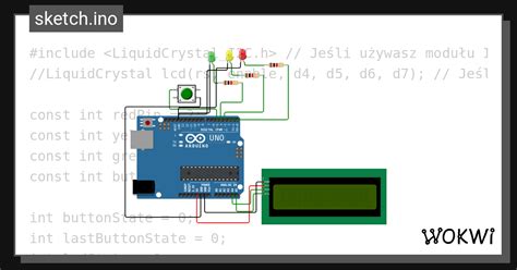 Czerwona Żółta Zielona Przycisk gotowe Wokwi ESP32 STM32 Arduino Simulator