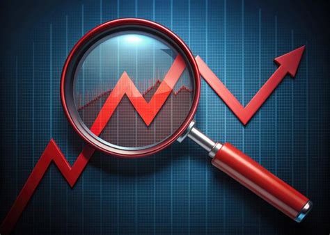 Red Magnifying Glass Examining Upward Trend Arrow On Gridded Blue Background Generative Ai