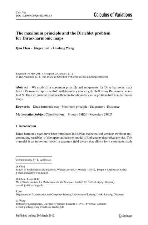 Pdf The Maximum Principle And The Dirichlet Problem For Dirac
