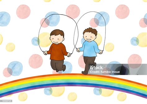 무지개에 밧줄을 건너 뛰는 아이들 건강한 생활방식에 대한 스톡 벡터 아트 및 기타 이미지 건강한 생활방식 귀여운 기포