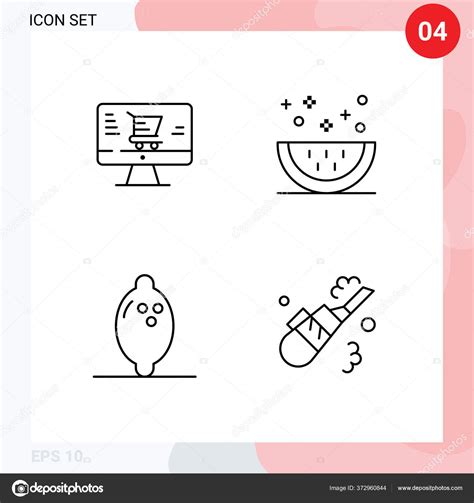Mobile Interface Line Set Pictograms Monitor Fruit Cooking Meal Cleaner Stock Vector Image By