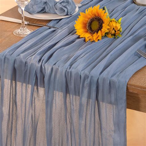 Dezerlor Dusty Blue Cheesecloth Table Runner Spring Easter