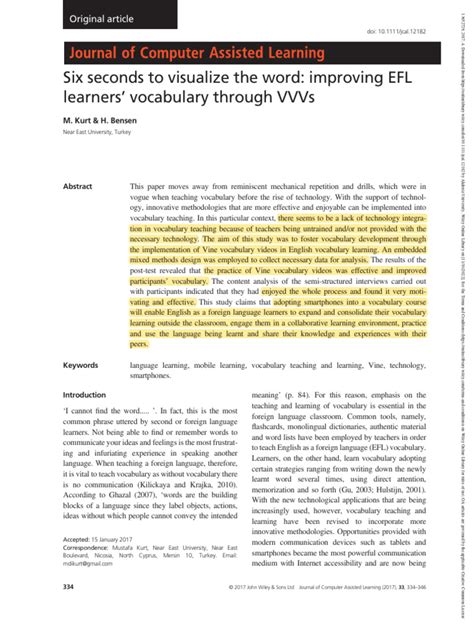 Computer Assisted Learning 2017 Kurt Six Seconds To Visualize The Pdf Learning English As
