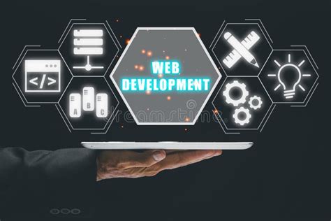 Business Person Using Tablet With Web Development Icon On Vr Screen