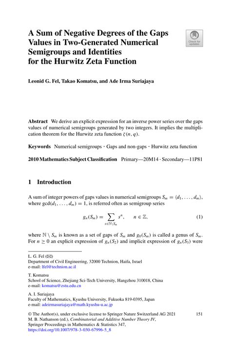 Pdf A Sum Of Negative Degrees Of The Gaps Values In Two Generated