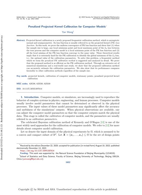 Pdf Penalized Projected Kernel Calibration For Computer Models