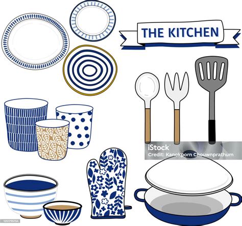 키친 기구 세트 주방용품 조리기구 주방 도구 컬렉션의 플랫 낙서 캐릭터 디자인 일러스트의 벡터 현대 플랫 아이콘 세트 그래픽 요소 국자에 대한 스톡 벡터 아트 및 기타