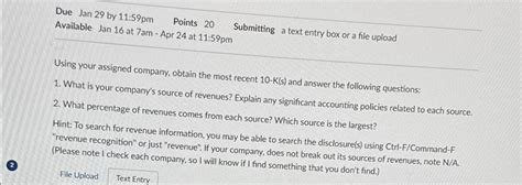 due jan 29 by 11 59pm points 20 submitting a text