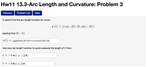 Solved Find The Arc Length Function For Curve R T Chegg