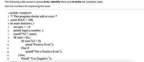 Solved The Following Code Contains Syntax Error Identify